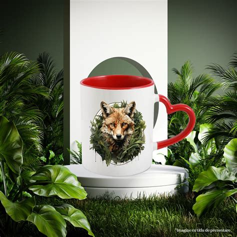 Чаша с Лисица Листа Кръг Растения Листа Диво Животно Многоцветна 330 Ml Керамика с