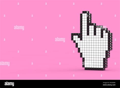 Pixel Hand Cursor Icon On A Pink Background D Rendering Stock Photo Alamy