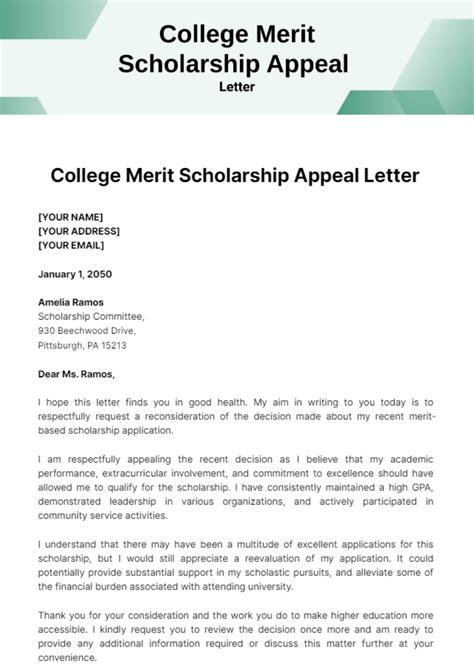 Free College Merit Scholarship Appeal Letter Template To Edit Online
