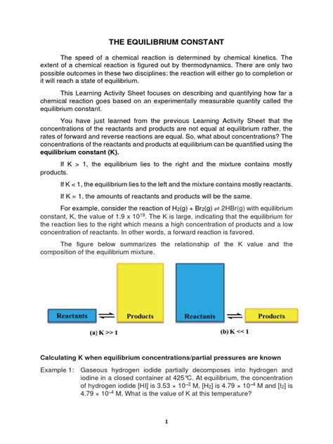 Understanding The Equilibrium Constant K Pdf Chemical Equilibrium