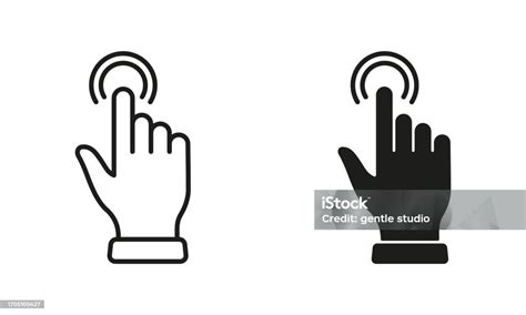 두 번 클릭 제스처 컴퓨터 마우스 라인의 손 커서 및 실루엣 블랙 아이콘 세트 포인터 손가락 픽토그램 두 번 누르기 스와이프 터치 가리키기 탭 서명 격리된 벡터 그림