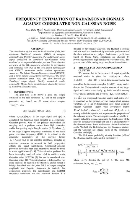 Pdf Frequency Estimation Of Radarsonar Signals Against Correlated