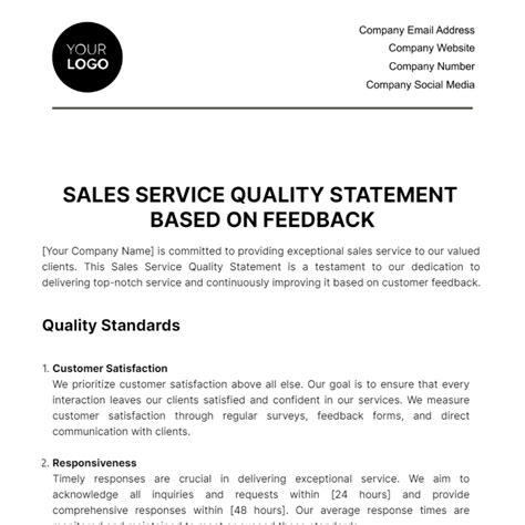 Free Sales Service Quality Statement Based On Feedback Template To Edit