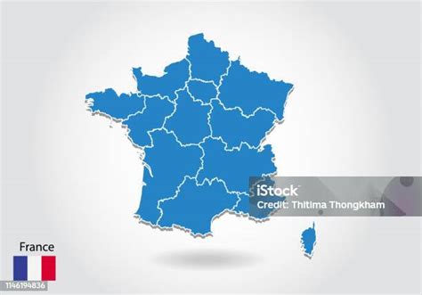 프랑스 지도 디자인 3d 스타일 블루 프랑스 지도 및 국기입니다 흰색에 윤곽 모양 윤곽 간단한 벡터 지도 0명에 대한 스톡 벡터 아트 및 기타 이미지 Istock