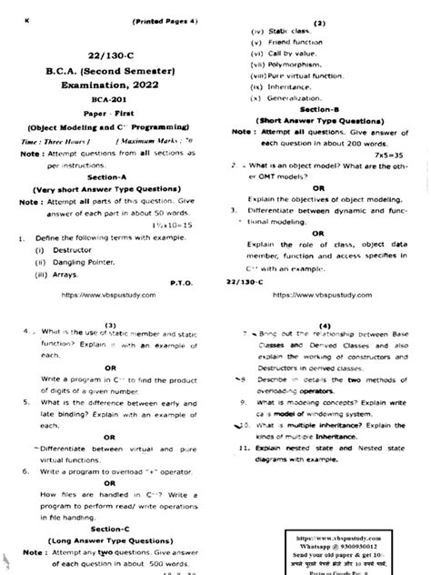 Bca 2 Sem Object Modeling And Cpp Programming 22 130 C 2022 Pdf