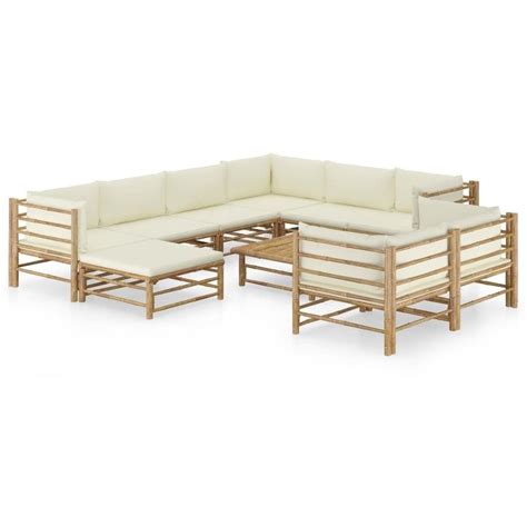 10 Piece Garden Lounge Set With Cream White Cushions Bamboo Vidaxl Big W