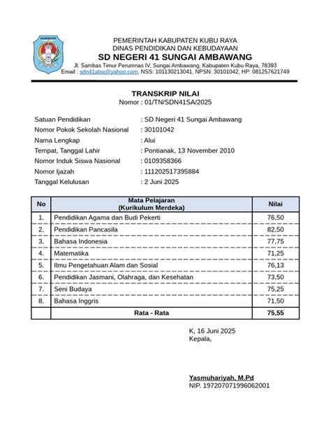 Contoh Transkrip Pdf