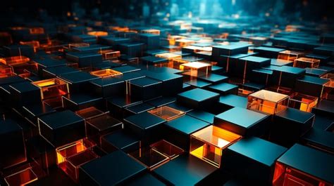 Premium Ai Image Technology 3d Cubes Modern Abstract Background With Floating Dark Cubes In A