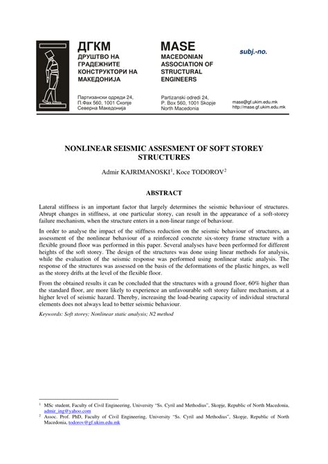 Pdf Nonlinear Seismic Assesment Of Soft Storey Structures