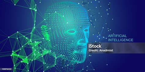 인공 지능 개념 3d 와이어프레임 헤드 추상 디지털 그리드 인간의 얼굴 Ai 벡터 그림입니다 사람 얼굴에 대한 스톡 벡터 아트 및 기타 이미지 Istock