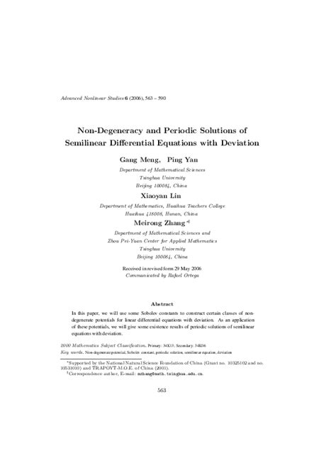 Pdf Non Degeneracy And Periodic Solutions Of Semilinear Differential