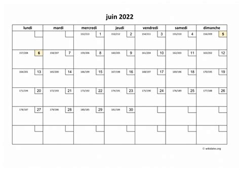 Calendrier Juin 2022