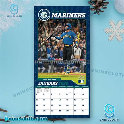 Seattle Mariners Mlb Players 2026 Wall Calendar 9ninecloth