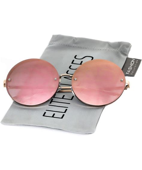 Womens Oversize Rimless Slim Arms Pink Mirrored Round Sunglasses Gold Pink Mirror Cb17yyo6alc