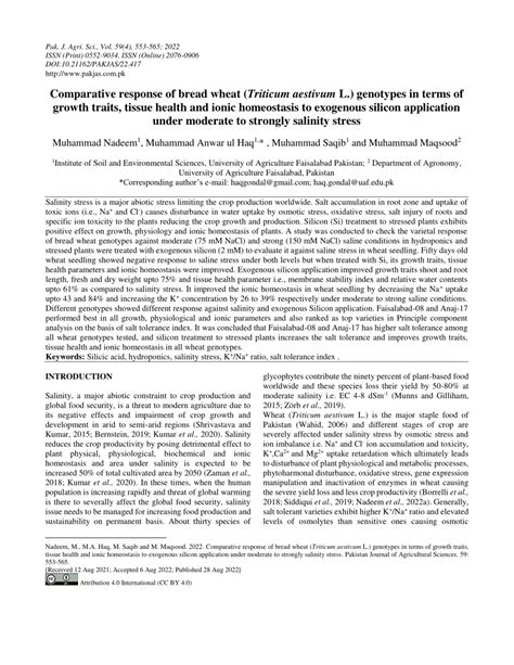 Pdf Comparative Response Of Bread Wheat Triticum Aestivum L