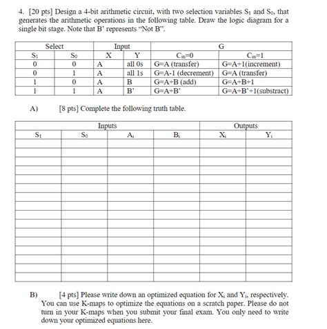 Solved 4 20 Pts Design A 4 Bit Arithmetic Circuit With