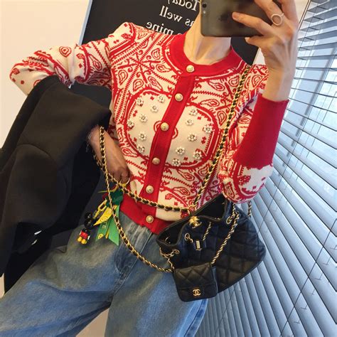 판타지 에스닉 페이즐리 패턴 문양 라운드 배색 퍼프 봄 니트가디건 2color