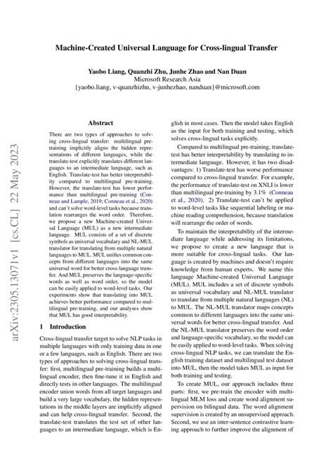 Machine Created Universal Language For Cross Lingual Transfer Deepai