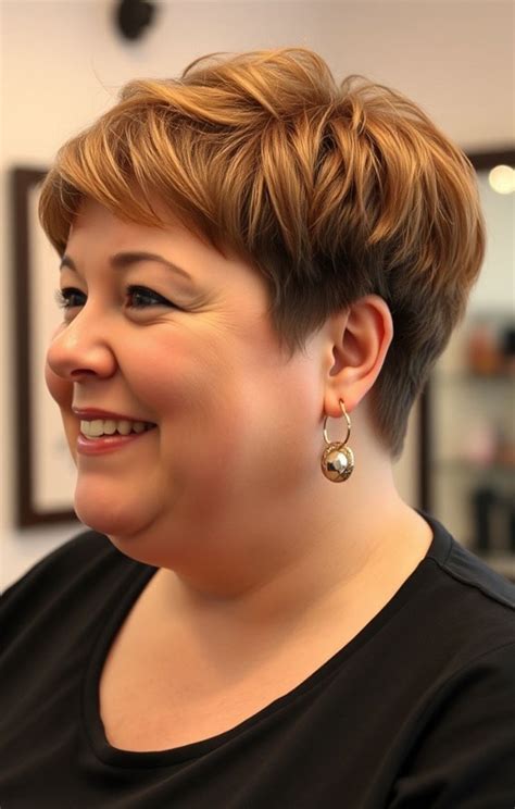 Warm Honey Layered Pixie For Fat Faces And Double Chins