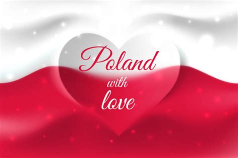 사랑으로 폴란드 심장 모양의 파도와 폴란드어 국기입니다 폴란드어 플래그의 색상 배경입니다 심장 모양 벡터 일러스트 레이 션 개념에 대한 스톡 벡터 아트 및 기타 이미지