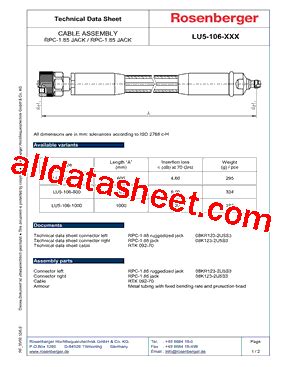 LU5 106 600 Datasheet PDF Rosenberger Hochfrequenztechnik GmbH Co KG