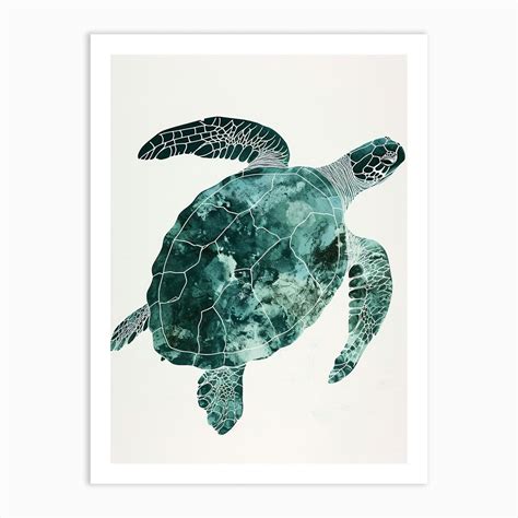 Minimalist Turquoise Sea Turtle Art Print By Energy Of The Sea Fy