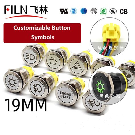 Normally Closed Push Button Garage Door Push Button Switch 19mm Classic Durable Led