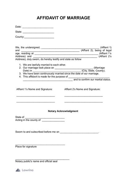 Affidavit Of Marriage Template Pdf Lawrina