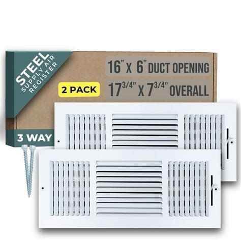 2 Pack Fits 16x6 Duct Opening 3 Way Steel Air Supply Diffuser By