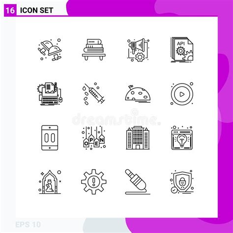 Stock Vector Icon Pack Of 16 Line Signs And Symbols For Type Writer Developer Automation