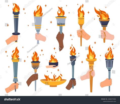 Set Flaming Torch Hand Vector Isolated Stock Vector Royalty Free 2468375581 Shutterstock