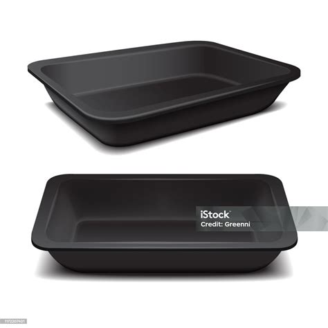 검은 색 스티로폼 식품 저장 식품 플라스틱 트레이 어두운 거품 식사 용기 음식 벡터 그림에 대한 빈 상자 3차원 형태에 대한 스톡 벡터 아트 및 기타 이미지 Istock