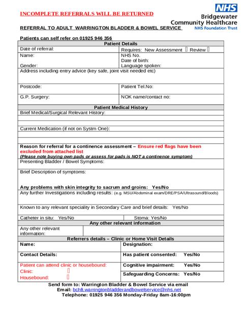 Referral S Bladder Care Centre Ubc Hospital Bridgewater Nhs Doc