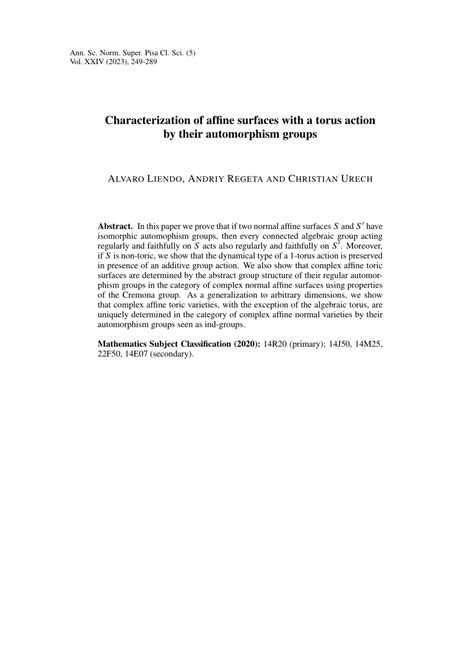 Pdf Characterization Of Affine Surfaces With A Torus Action By Their