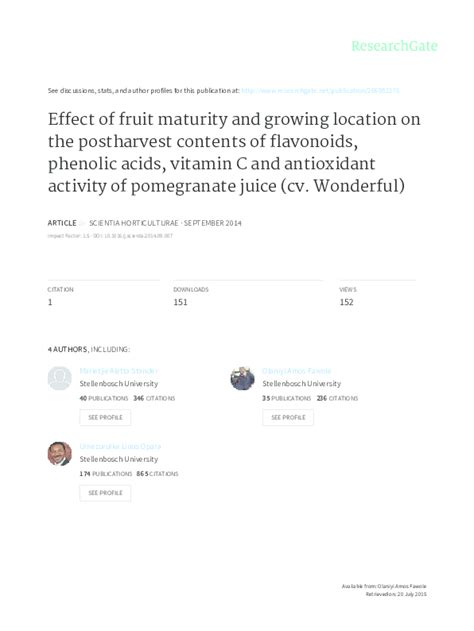 Pdf Effect Of Fruit Maturity And Growing Location On The Postharvest Contents Of Flavonoids