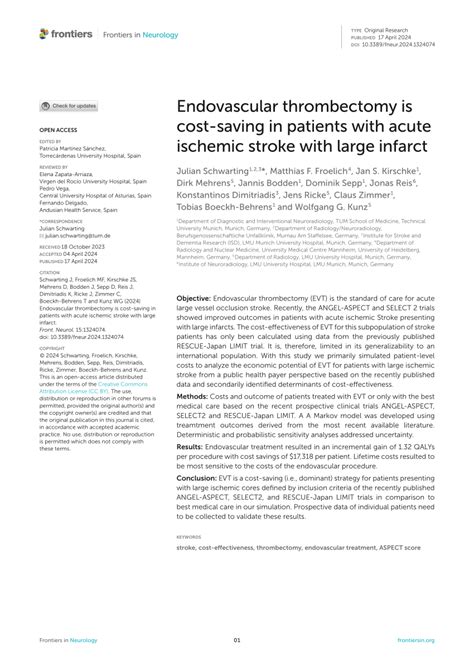Pdf Endovascular Thrombectomy Is Cost Saving In Patients With Acute Ischemic Stroke With Large