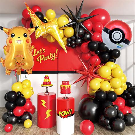 1set Pikachu Pokemon Theme Foil Balloons Garland Arch Kit Happy