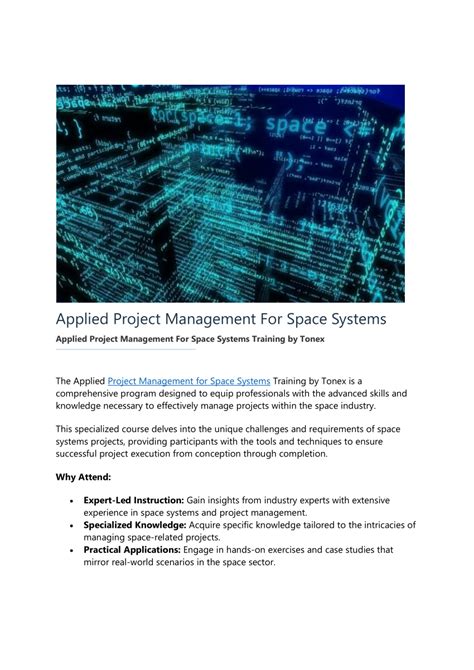 Pdf Applied Project Management For Space Systems Training By Tonex