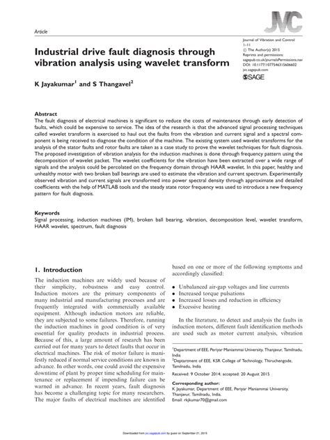 pdf industrial drive fault diagnosis through vibration analysis using