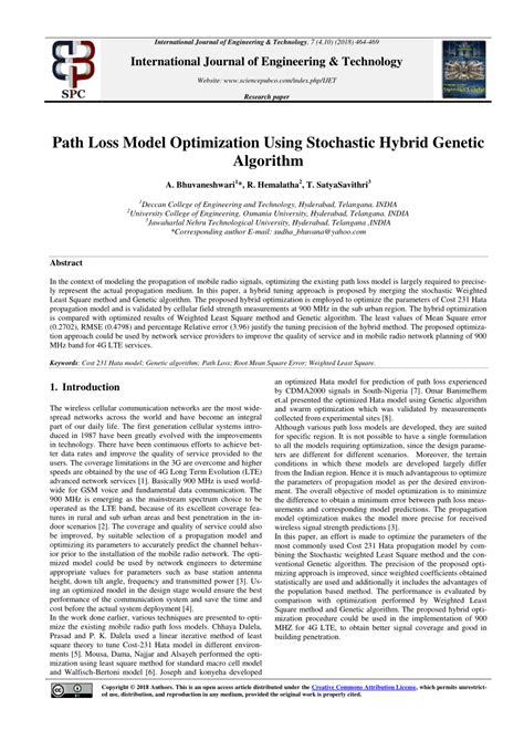 Pdf Path Loss Model Optimization Using Stochastic Hybrid Genetic Algorithm