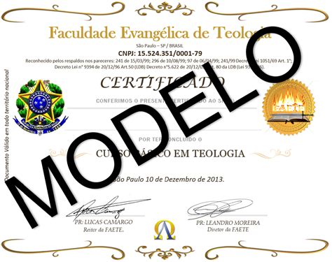 Modelo Certificado ~ Faete Ensino Superior Em Teologia