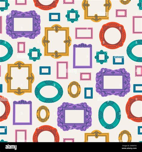 Vector Seamless Pattern With Various Picture Frames Rectangular Oval