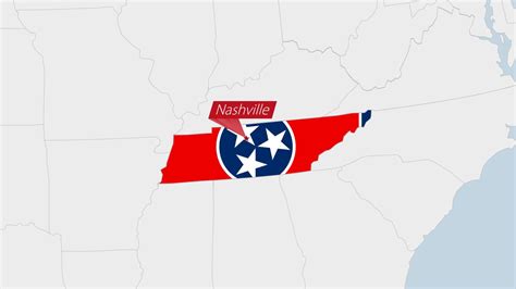 Us State Tennessee Map Highlighted In Tennessee Flag Colors And Pin Of