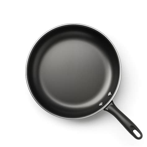 Nonstick Frying Pan With Black Handle On White Surface Premium Ai