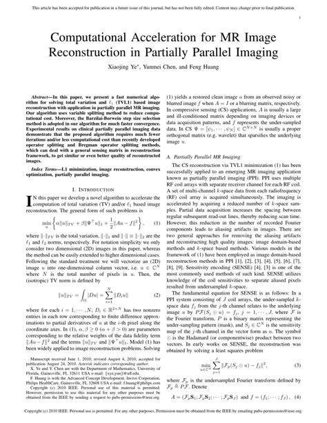 Pdf Computational Acceleration For Mr Image Reconstruction In Partially Parallel Imaging