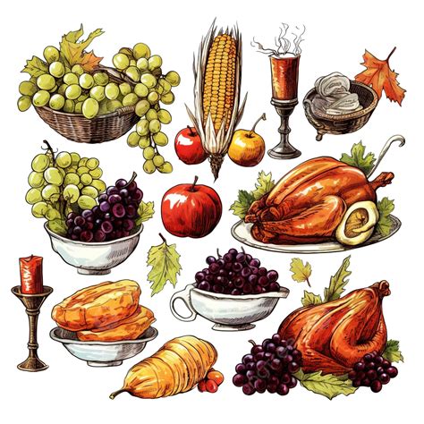 아름다운 벡터 손으로 그린 그림 추수 감사절 음식 추수 감사절 음식 가을 음식 칠면조 저녁 식사 Png 일러스트 및 이미지 에 대한 무료 다운로드 Pngtree