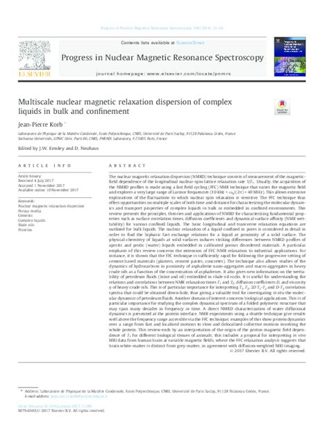 Pdf Multiscale Nuclear Magnetic Relaxation Dispersion Of Complex Liquids In Bulk And Confinement