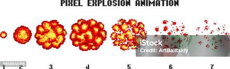 픽셀 아트 폭발입니다 게임 아이콘을 설정합니다 감정에 대 한 만화 붐 불꽃 효과입니다 8비트 벡터입니다 쾅 버스트 연기와 플래시 핵 거품 다 이너 마이트 폭발 애니메이션