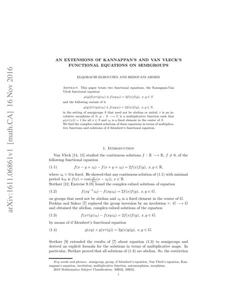 Pdf An Extensions Of Kannappans And Van Vlecks Functional Equations