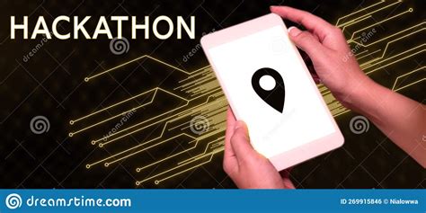 Text Caption Presenting Hackathon Internet Concept Event Where Large Number Of People Engage In
